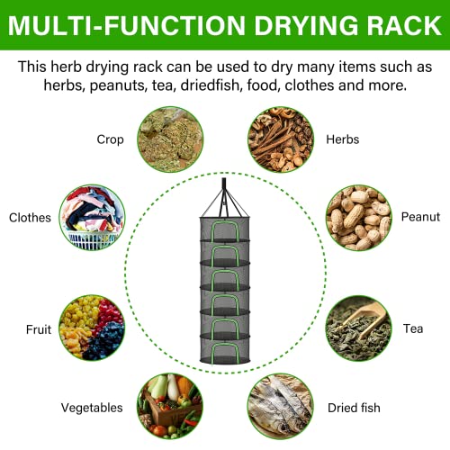 iPower 6-Layer Herb Drying Rack Hanging Mesh 2ft Collapsible Net Dryer with U-Shape Zippers, Pothook, Carabiner and Carrying Bag, 2 Packs