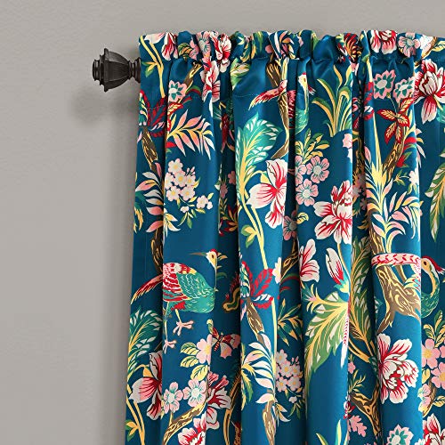 Lush Decor, Navy Curtains Dolores Darkening Window Set for Living, Dining Room, Bedroom, 84" x 52", 84 in x 52 in Panel Pair