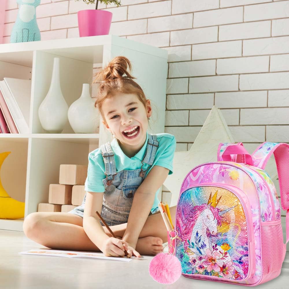 CCJPX Unicorn Backpack for Girls, 12.5β Toddler Sequin Bookbag Kindergarten Cute School Bag