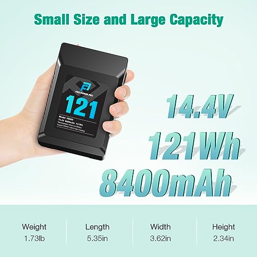 FirstPower V Mount/V-Lock Battery, 121Wh(8400mAh, 14.4V) V-Mount Battery Support PD 60W USB-C Fast Charger, with D-TAP, USB-A, USB-C Port, for Video Broadcast Camera Camcorder Monitor LED Light