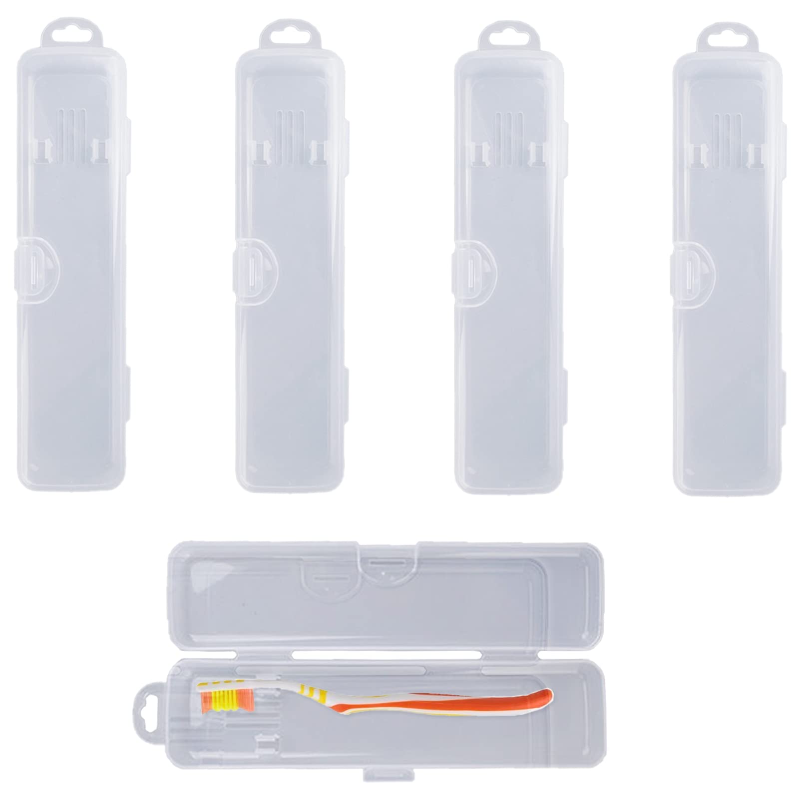 LINKIM BOLLY 5Pcs Portable Travel Toothbrush Case Double Card Slots Transparent Hard Plastic Toothbrush Box Dust-Proof Toothbrush Toothpaste Box Holder Toothbrush Protector for Camping, Travel