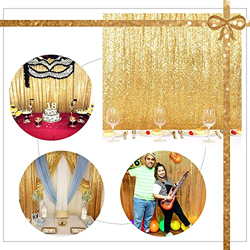 Juya Delight Gold Sequin Photography Backdrop Curtain for Wedding Party Decoration Festival Ceremony Video,2ft x 8ft x 2Pcs Gold