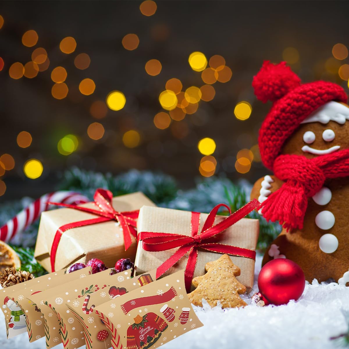 BWDCQMX Christmas Small Boxes Cookie Candy Boxes Gift Pillow Boxes Christmas Party Gift Boxes for Party Packaging Sweets Cakes Gifts Presents(24 pcs)