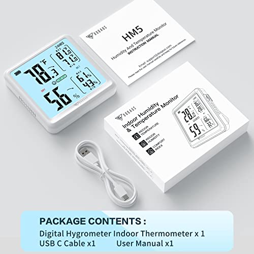 DOQAUS Digital Hygrometer Indoor Thermometer for Home, Room Thermometer with 3s Fast Refresh & Max Min Records, Temperature Humidity Monitor Meter with Touch LCD Backlight, USB Rechargeable