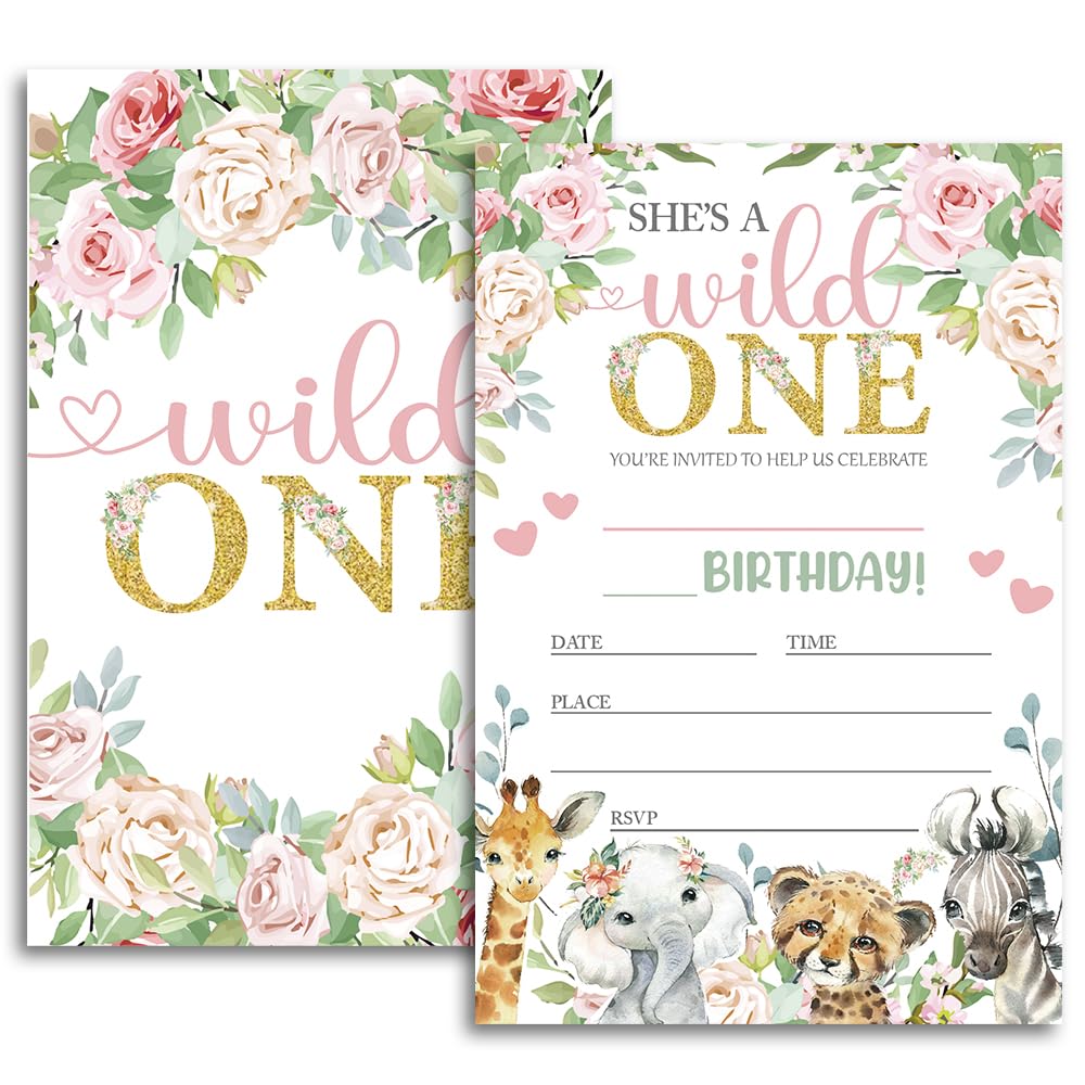 FujLoy Wild One Birthday party Invitations, Wild One Invitations, Jungle Theme, Animals Birthday Party Invites.ļ¼060ļ¼