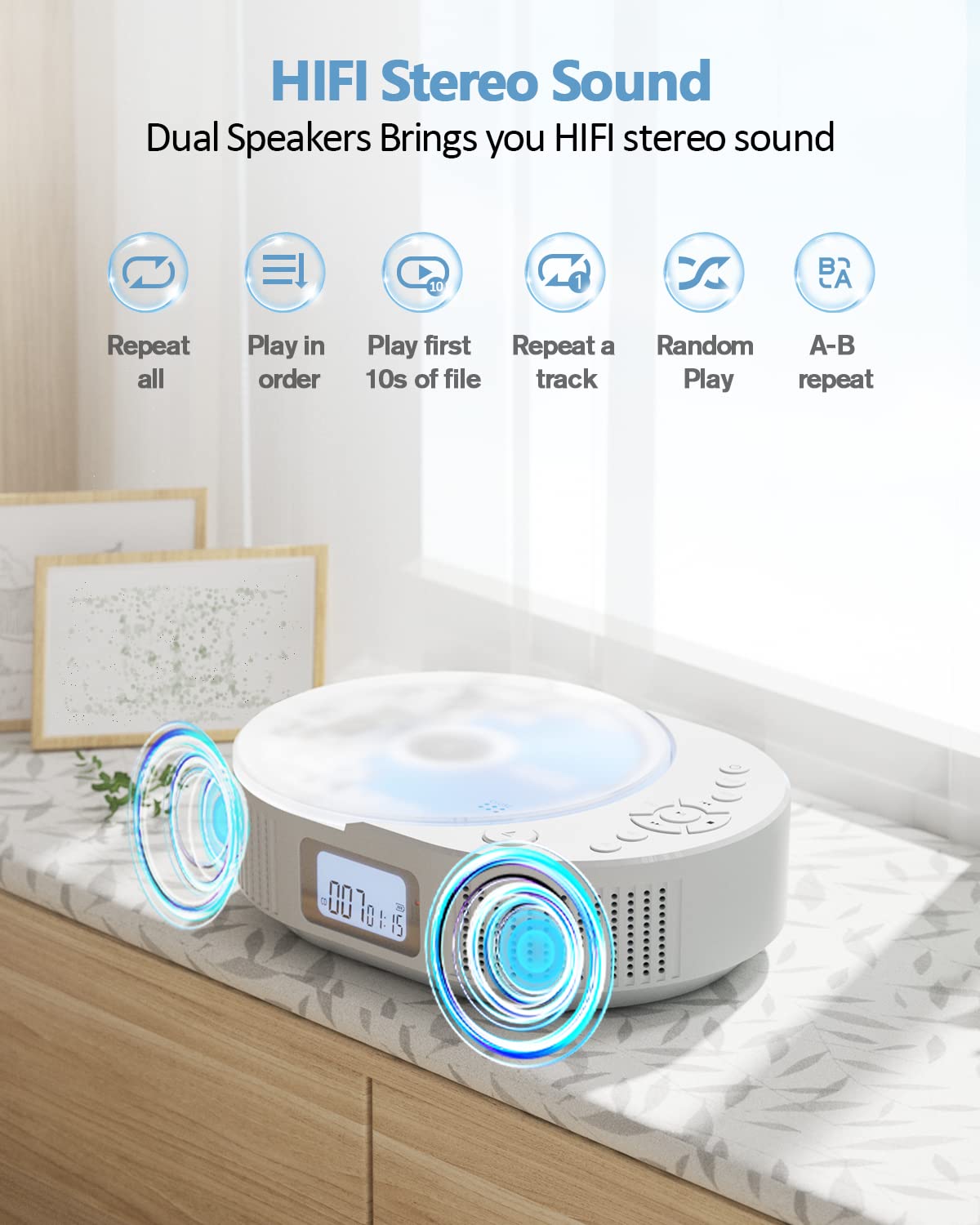 CD Player Portable, FELEMAN Upgraded Boombox CD Player & Bluetooth Speaker 2 in 1 Combo, Rechargeable Portable CD Player for Car/Home with Remote Control, FM Radio, Support AUX/USB, Headphone Jack