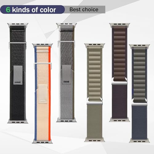 BORDOMOL Nylon Bands Compatible With Apple Watch Ultra 1/2 Band 42mm 44mm 45mm 49mm, Alpine Loop+Trail Loop for Women Men (6 Pack)