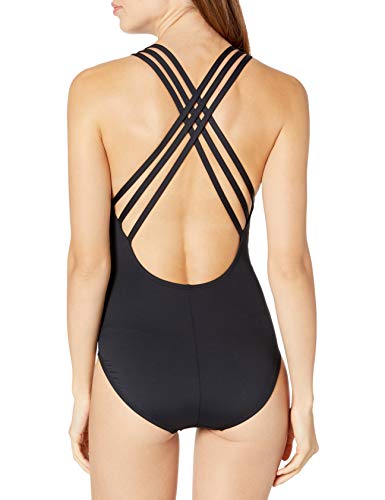 La Blanca Women's Standard Multi Strap Cross Back One Piece Swimsuit, Black/White//Zig and Zag, 12