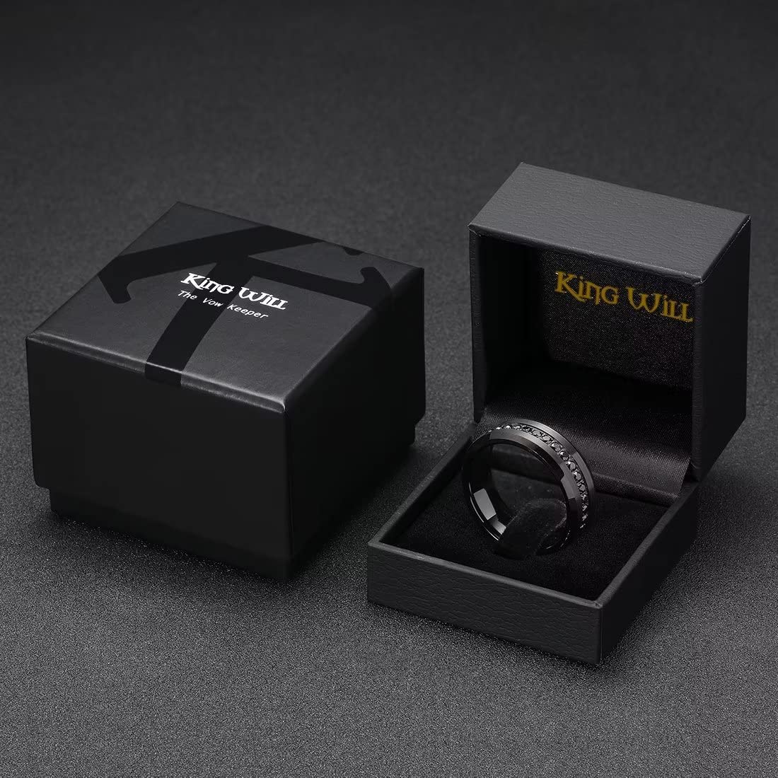 King Will Mens 8mm Black Men Women Tungsten Carbied Rings Wedding Bands Cubic Zirconia Eternity Ring CZ Inlaid Black 9