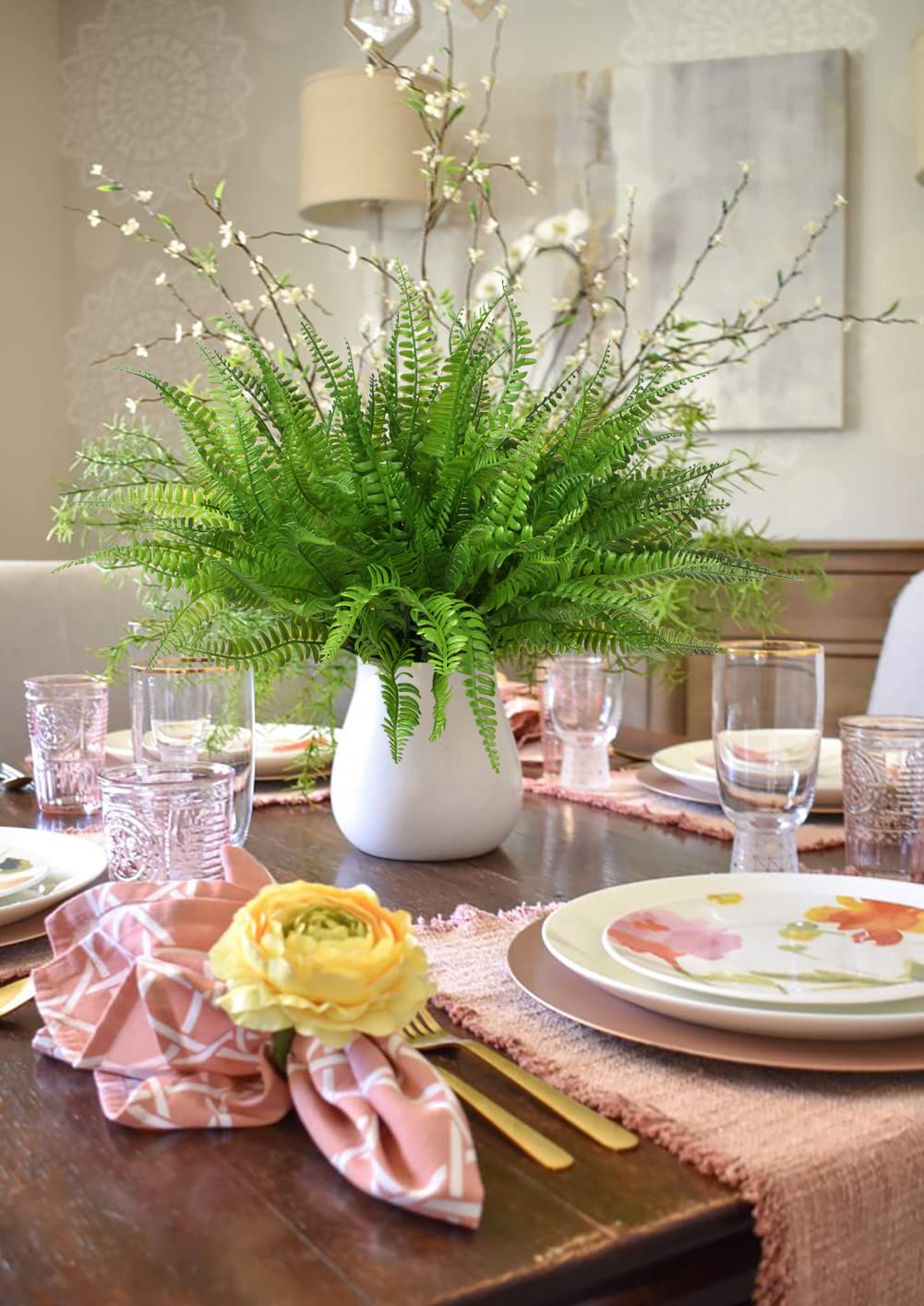 plant Artificial Boston Fern Bushes Fake Greenery Shrubs Branches for for Decor Home Indoor Outdoor Garden 4pcs