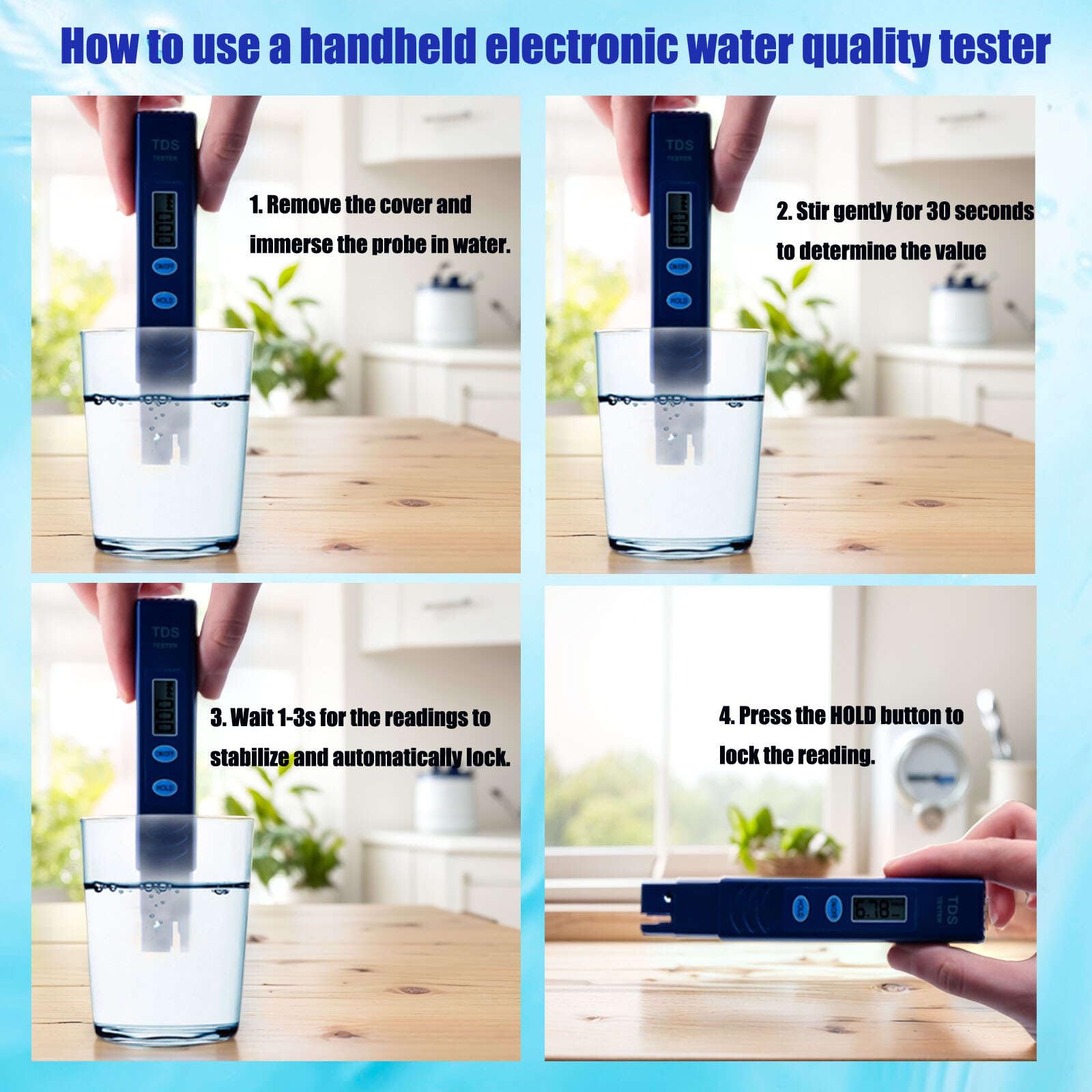 DEMITUMON TDS Meter Digital Water Test,Electronic Water Test with 0-9999 PPM Measurement Range for Household Drinking Aquariums,Pools,Hydroponic,Hand Held,Quick Read,Blue