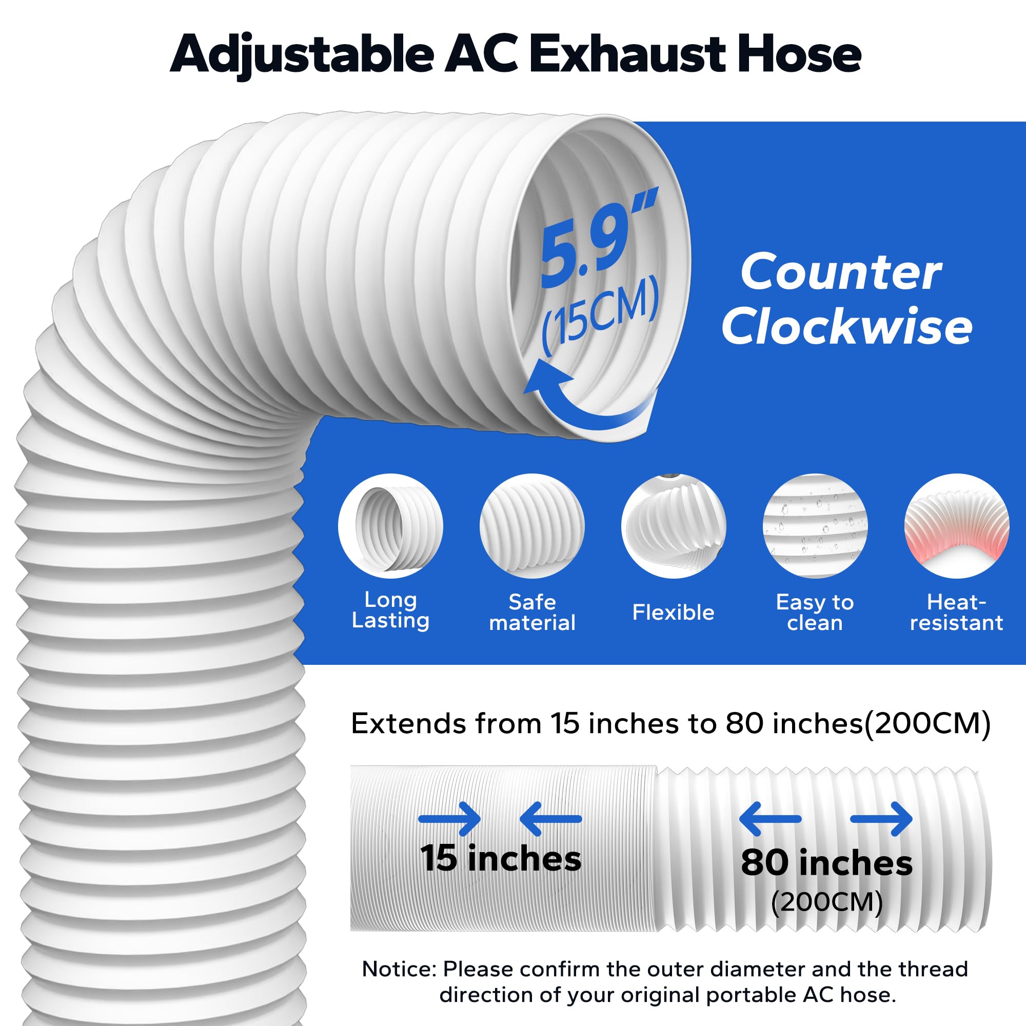 Cestluck Portable AC Window Vent Kit, with 5.9” Exhaust Hose, 5.9" Coupler and Bird Guard, Adjustable Air Conditioner Window Seal Kit Length Range (17” to 63”), Universal Sliding AC Vent Kit