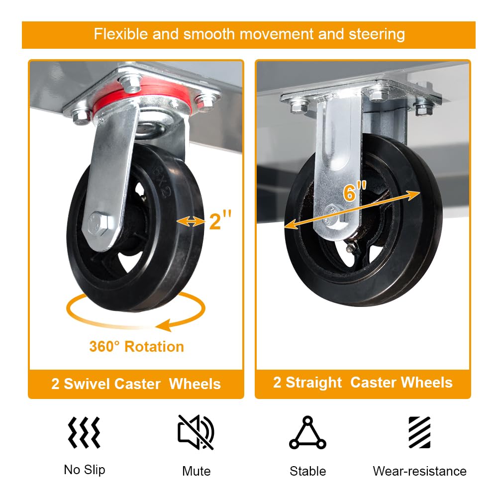 DMC-FPPS 48" L x 24" W Steel Platform Truck 2000 Lb. Loading Capacity Heavy Duty Flatbed Hand Truck Utility Push Cart with 6"x4" Rubber Casters