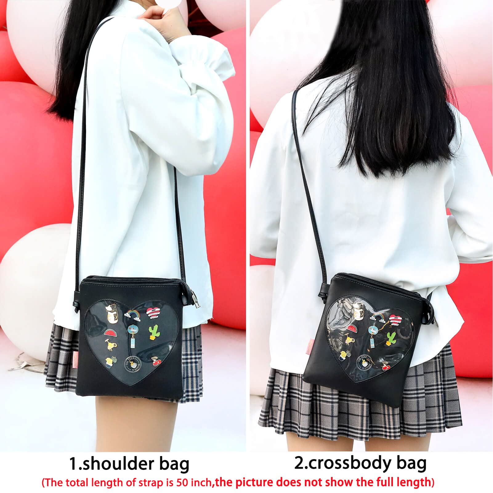 STEAMEDBUN Ita Bag Crossbody Heart Shaped Small Ita Purse Pin Bag for Anime