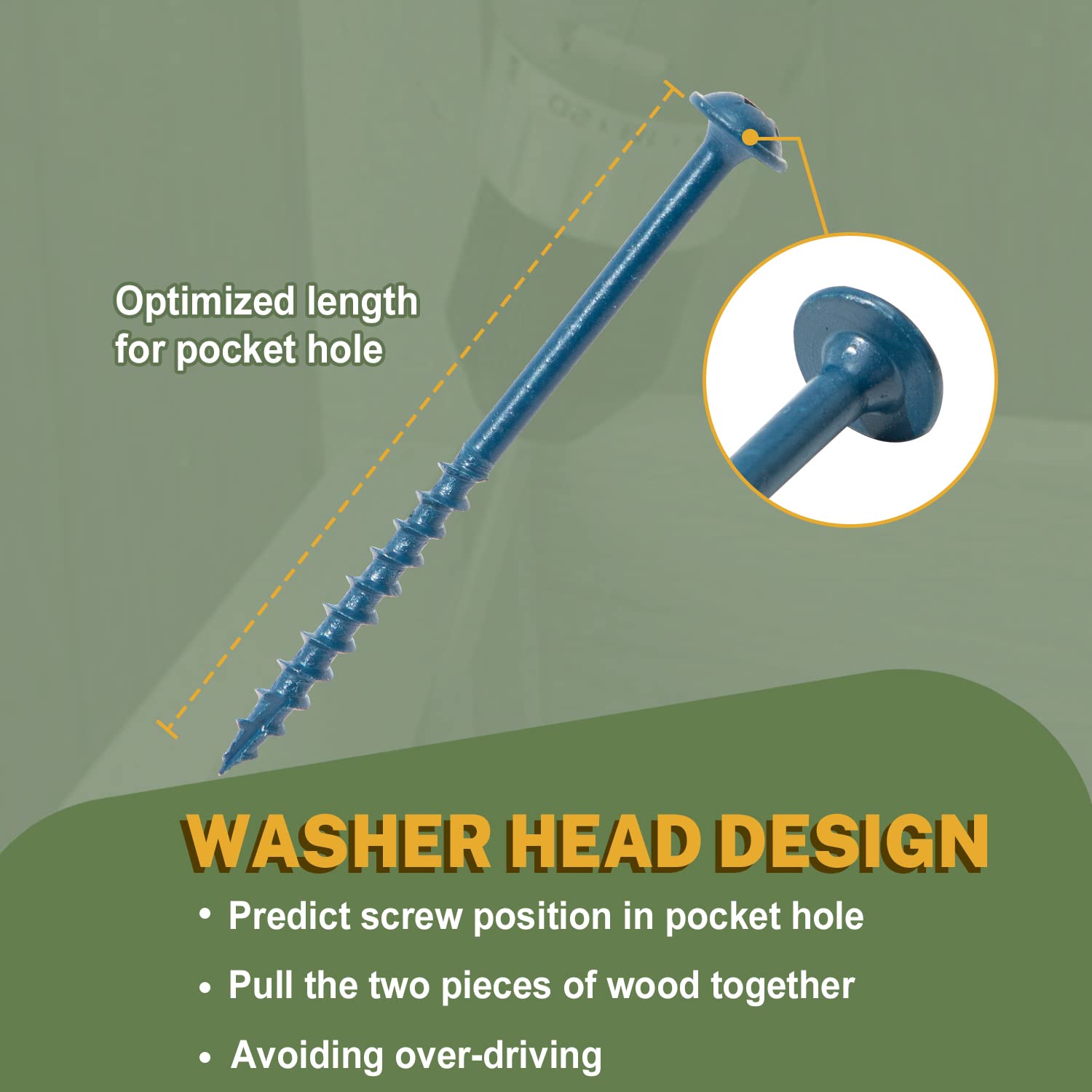LIONMAX Pocket Wood Screws #8 x 2-1/2", 150PCS Wood Screws for Pocket Hole, Washer Head with Square Drive, Coarse Thread, Blue Coated for Weather Resistant, Self Tapping, 150MM Drive Bit Included