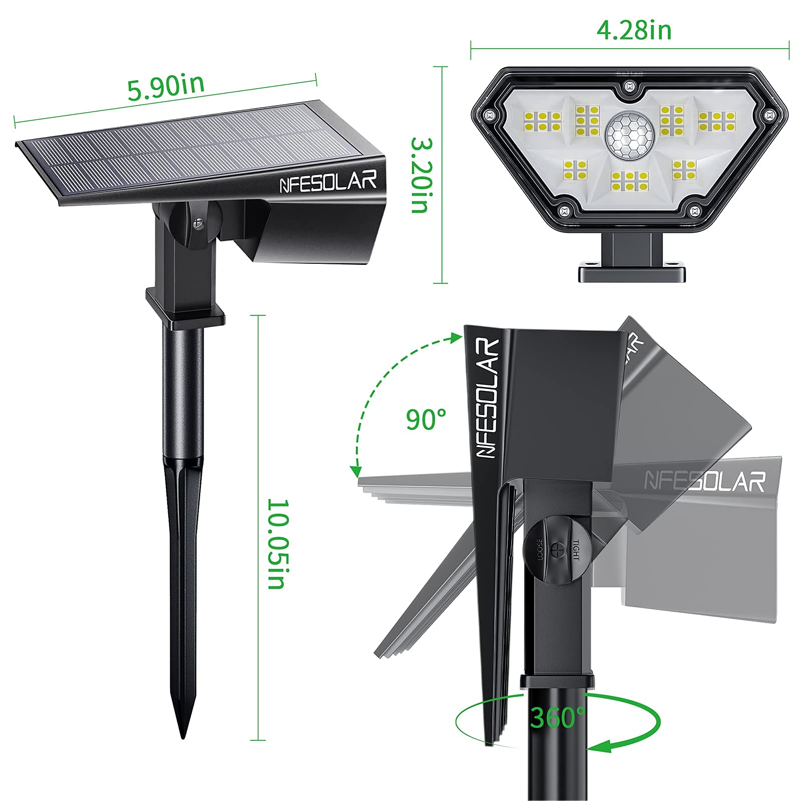NFESOLAR 2-in-1 Solar Lights Outdoor Garden (1 Pack), 38 LEDs IP65 Waterproof Solar Motion Spotlights Outdoor Decorative for Patio, Yard, Garden, Garage, Pathway, Warm White