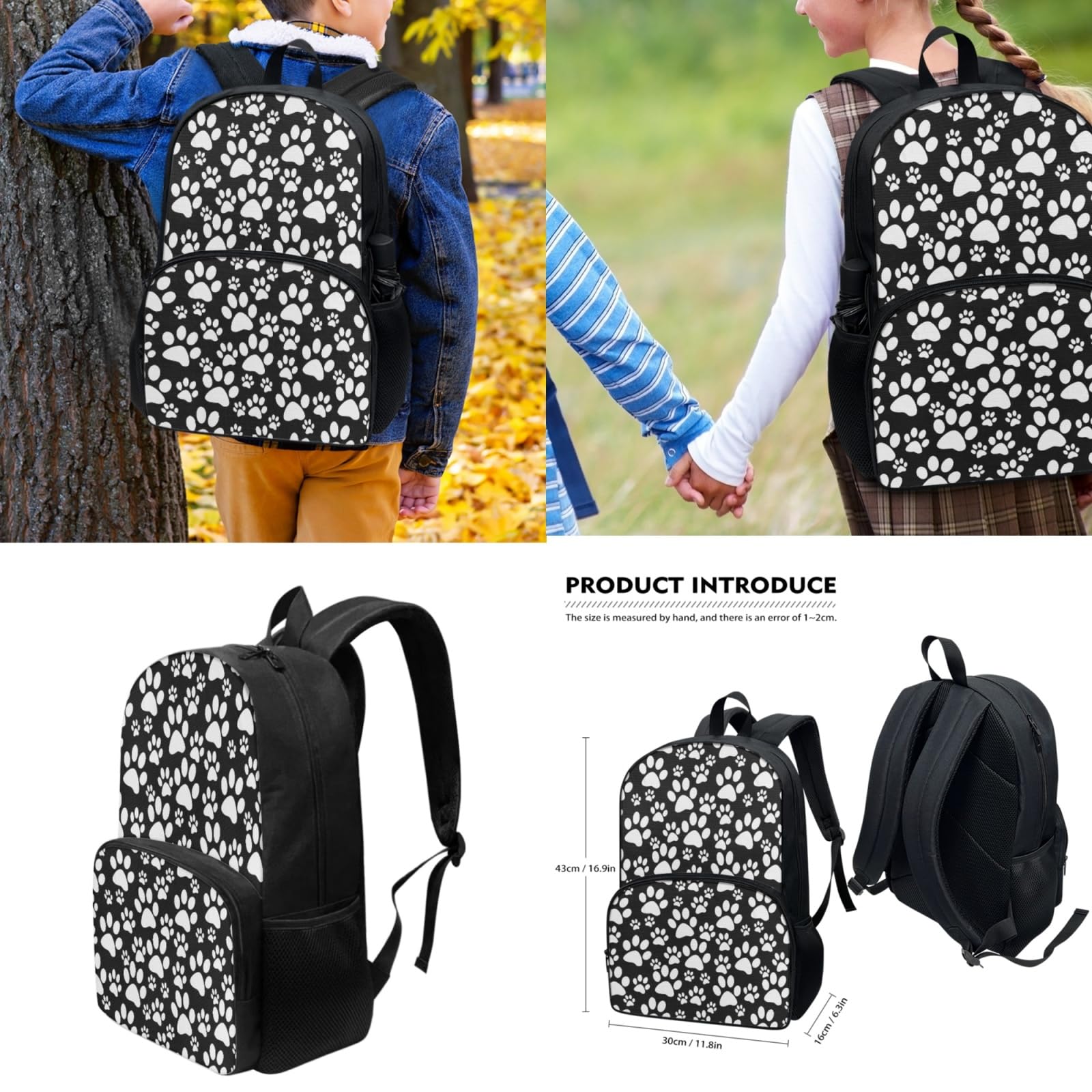 Beisinuo Dog Paw Backpack for Girls Kids Elementary School Preschool Bookbag Cute Bag School Lightweight Rucksack with Campus Card Holder