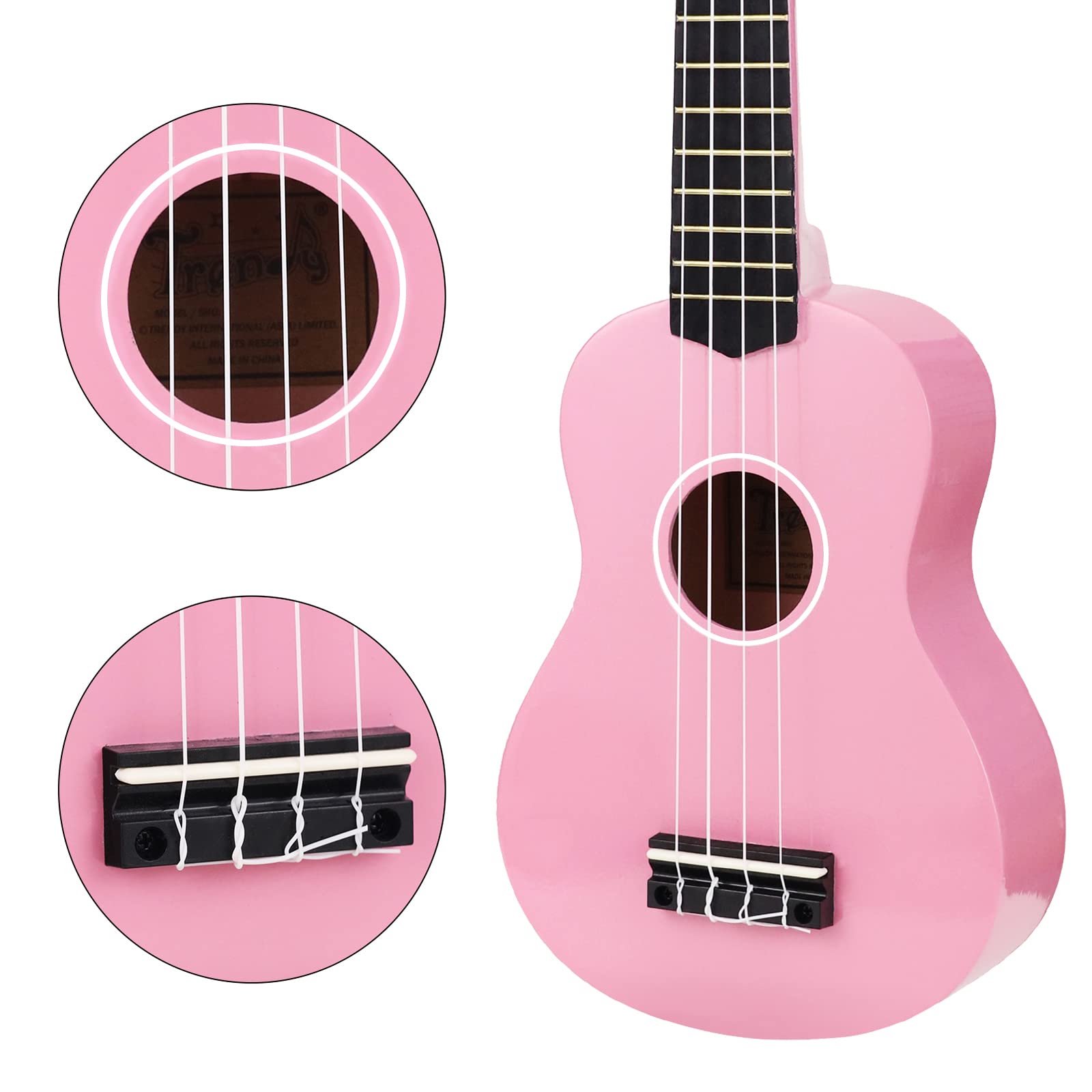 Trendy Soprano Ukulele for Beginners 21 Inch Hawaiian Wood Ukelele for Adult Student Starter (Pink)