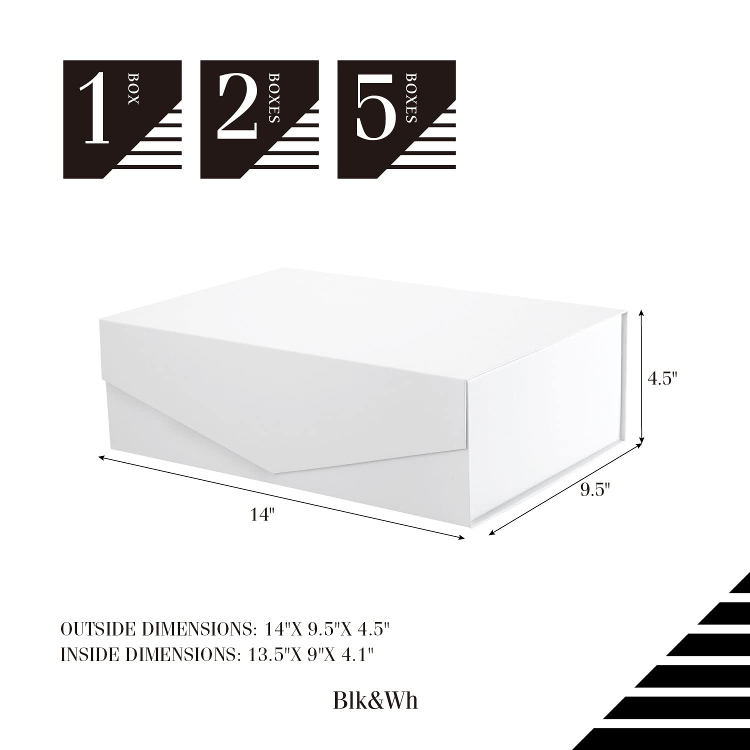 BLK&WH Gift Box 13.5x9x4.1 Inches, Large Gift Box with Lid, White gift Box, Bridesmaid Proposal Box, Collapsible Gift Box with Magnetic Lid (Matte White)