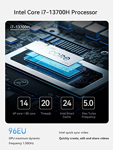 MINISFORUM NPB7 Mini PC 13th Gen Core i7-13700H(14C/20T) Mini Computer 32GB RAM+1TB SSD, Expandable HDD, HDMI×2+USB4×2 8K@60Hz Outputs, Intel Iris Xe Graphics Eligible Desktop Computer