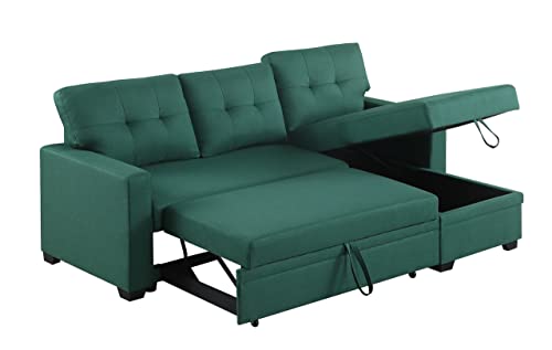 FAVSH Linen Upholstered Sectional Sofa,L-Shape Convertible Sleeper SectionalSofa with Storage Chaise and Pull-Out Bed for Living Room,Apartment,Office,Green