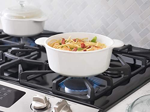 CorningWare 4 Piece Pyroceram Classic Casseroles 2.4 qt/2.25L Round & 2.1 qt/2L Square Cooking Pots With Handles & Glass Lid - White