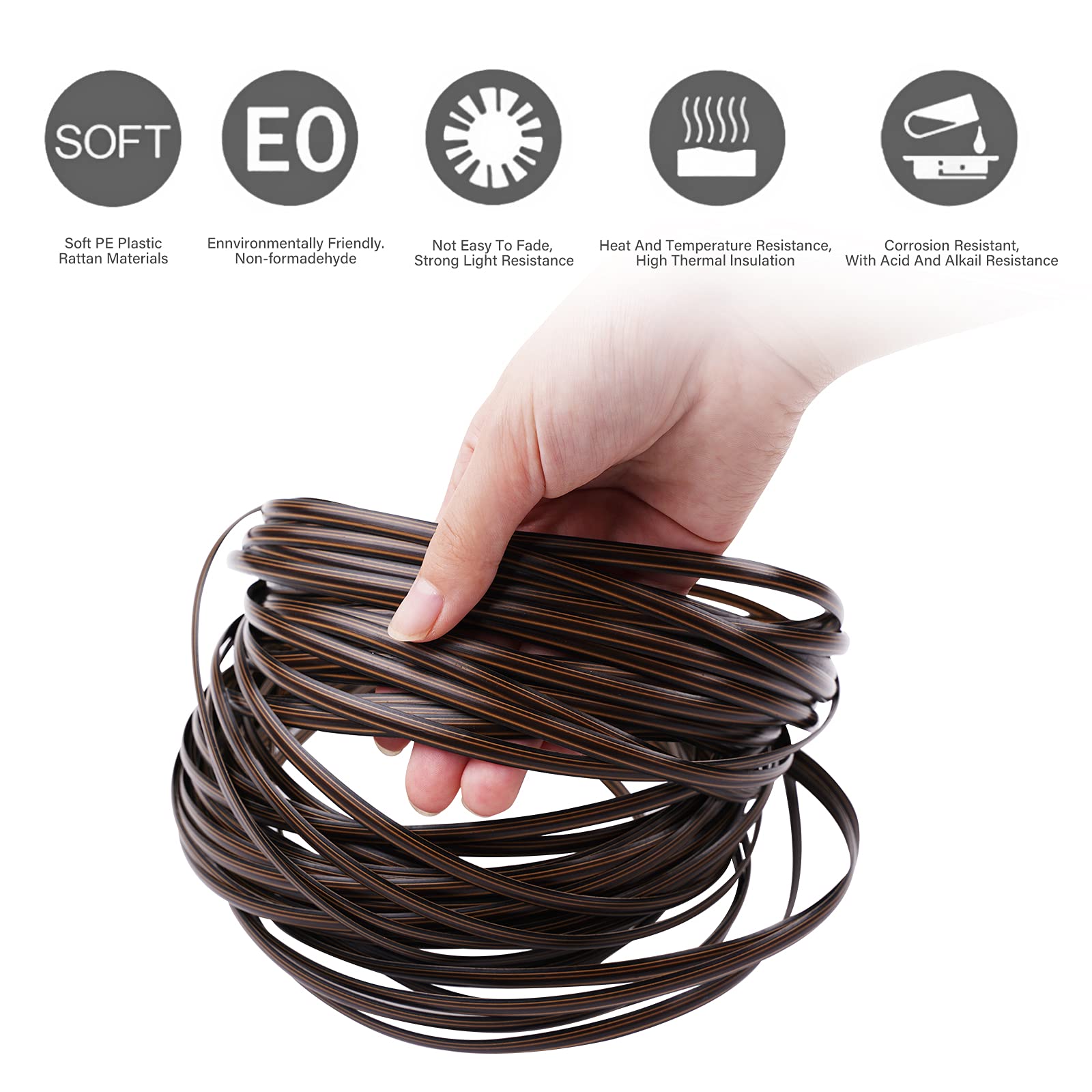 FAMMOM Wicker Repair Material, Flat Synthetic Rattan Weaving Material Plastic Rattan for Knit and Repair Chair Table,Storage Basket,Ect (Coffee Gradient A)