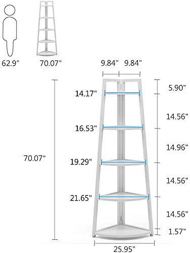 Tribesigns 5 Tier Corner Bookshelf and Bookcase, 70 inch Tall Corner Shelves Standing Shelving Unit Indoor Plant Stand for Living Room, Kitchen, Home Office (White)