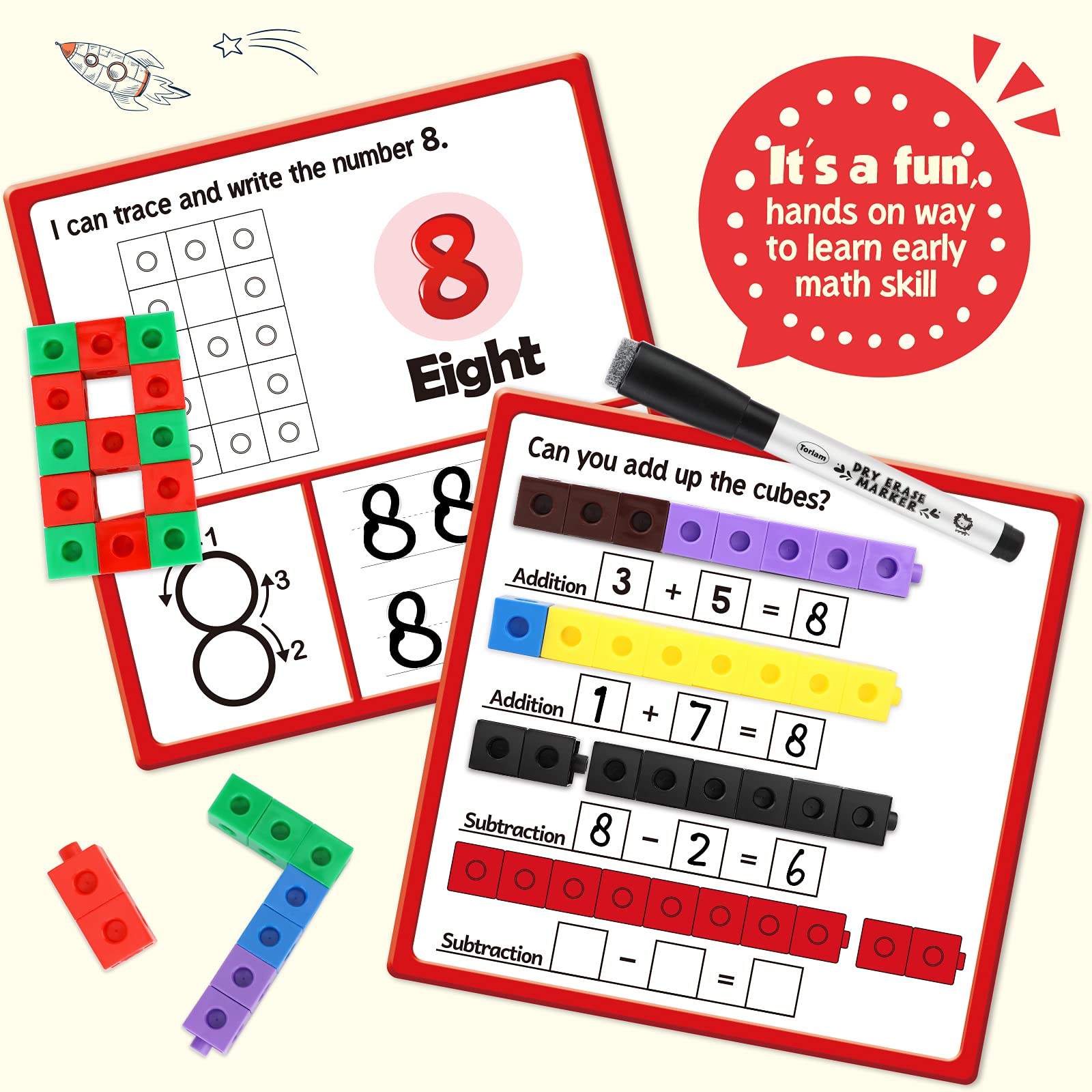 Torlam Math Cubes Math Manipulatives Activity Set, Counting Toys Snap Linking Cube for Kids Kindergarten Learning Activities