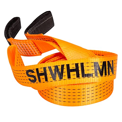 Recovery Tow Strap 2" X 20' LB Tested 20,024lb (10 US Tons ) Break Strength, Use for Emergency 4x4 Towing Rope Heavy Duty, Tree Saver, Winch Extension, Triple Reinforced Loops, Ensure Safety - SHWHLMN