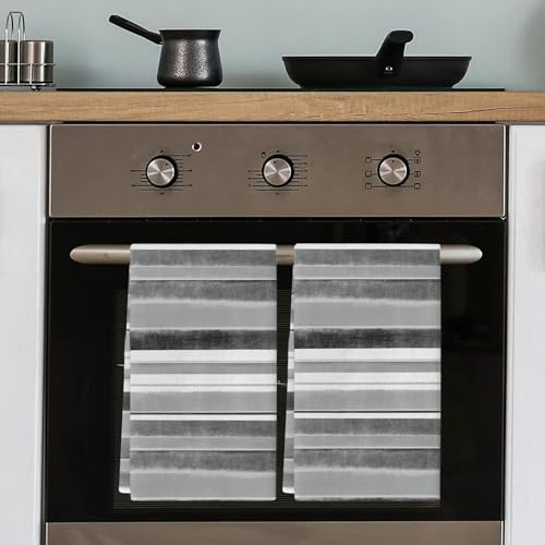 Beisseid Kitchen Dish Towels Ombre Grey Stripe Dish Cloth Fingertip Hand Towels Geometric Design Super Absorbent Soft Cotton Tea Towel 3 PCS