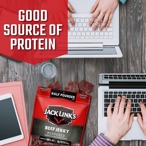 Jack Link's Beef Jerky, Peppered, 1/2 Pounder Bag - Flavorful Meat Snack, 9g of Protein and 80 Calories, Made with Premium Beef - 96% Fat Free, No Added MSG** or Nitrates/Nitrites