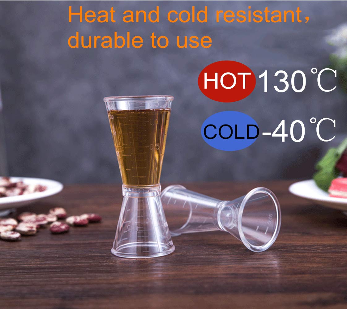 Double Clear Plastic and Stainless Steel Japanese Style Jigger, Set of 3, Cocktail Measuring Shot Glasses Drink Spirit Measure Cup for Bar Party Kitchen Tool