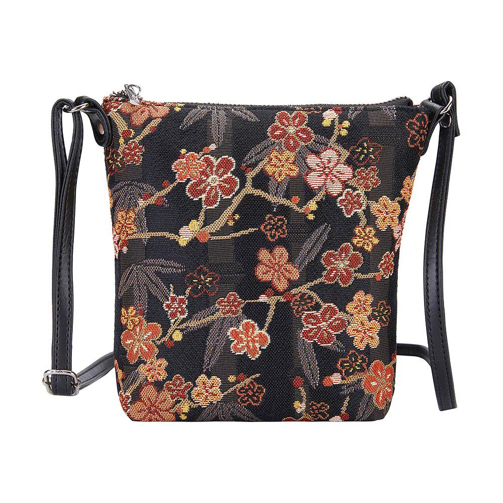 Signare Tapestry Small Crossbody Bag Sling Bag for Women with Ume Sakura Design Japanese Style