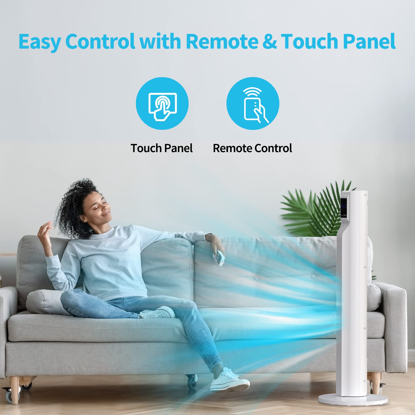 Tower Fan - 36" Bladeless Tower Fan with Remote, 7.5H Timer Quiet Cooling Fan, Oscillating Fan with 3 Speeds & Modes, LED Display, Portable Standing Floor Fan for Home Bedroom Living Room Office