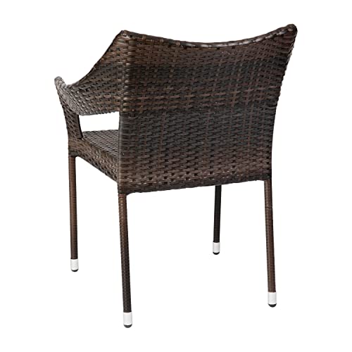Flash Furniture Ethan Commercial Grade Patio Chair, All Weather PE Rattan Wicker Stacking Patio Dining Chair, Espresso