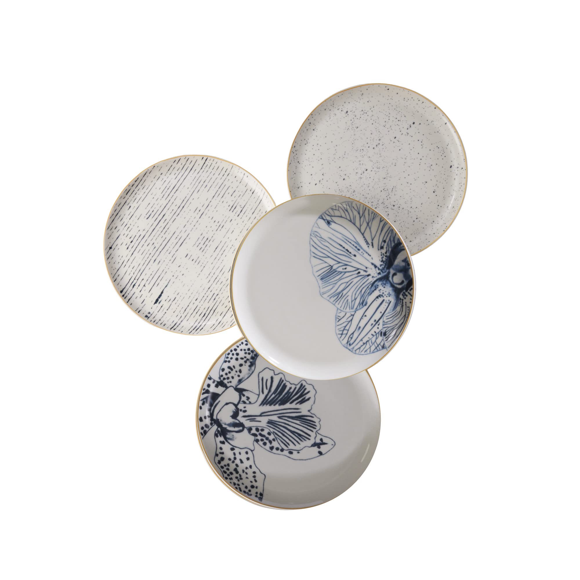 Corona 4 Salad plates Set |Cattleya 8.26 in - 21 cm | Service for 4 | Ceramic | Floral design | Set 4 platos ensalada |Cerámica
