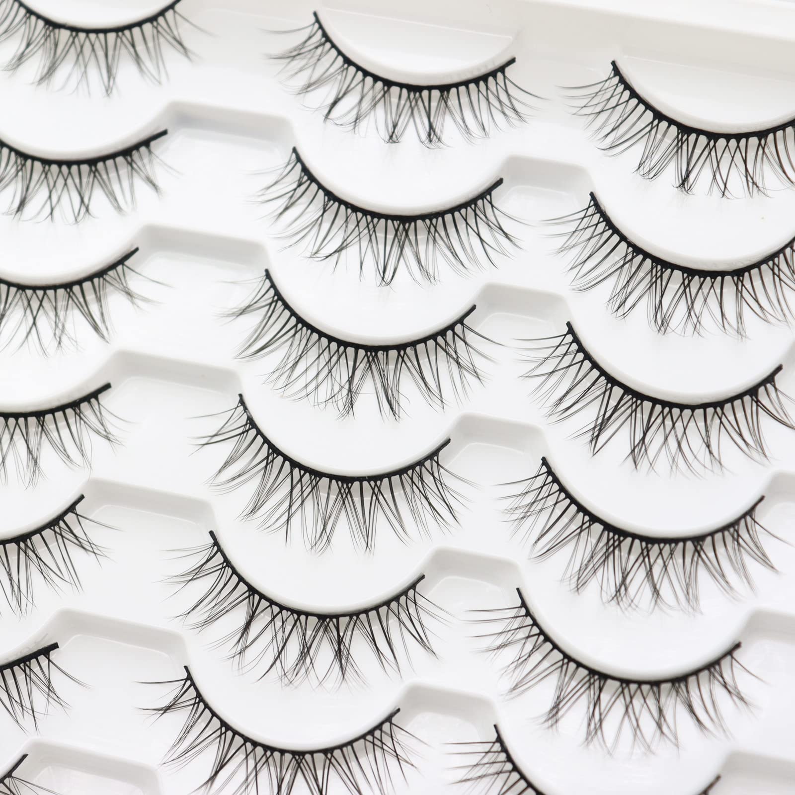 DAODER False eyelashes Lashes Natural Look Short Wispy Mink Lashes 10mm Small Fake Eyelashes Thin Band Reusable Eyelashes Pack, 14 Pairs (Natural Lashes B)