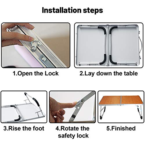 Jucaifu Foldable Laptop Table, Bed Desk, Breakfast Serving Bed Tray, Portable Mini Picnic Table & Ultra Lightweight, Folds in Half with Inner Storage Space (Bamboo Wood Grain)