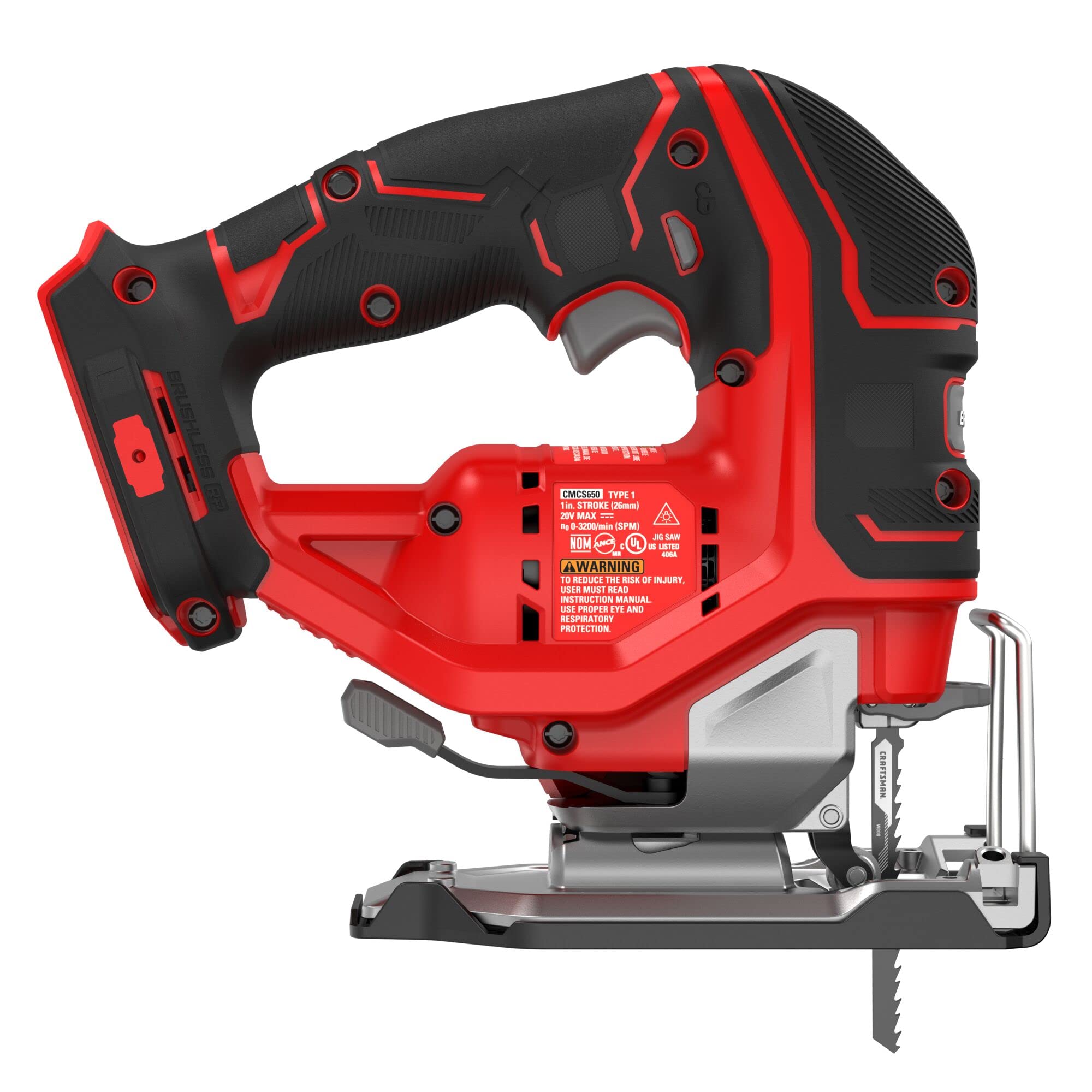 CRAFTSMANÂ V20 RP Cordless Jig Saw, 3 Orbital Settings, Up to 3,200 SPM, Variable Speed Keyless, Bare Tool Only (CMCS650B)