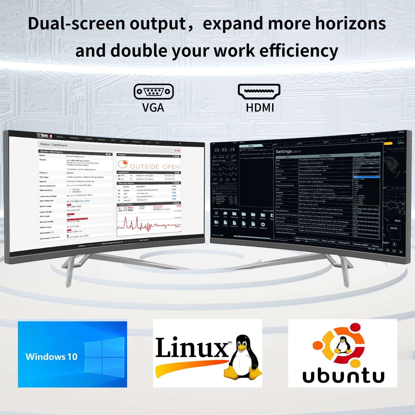 Kinupute Fanless Mini PC, Industrial Desktop Computer Core i3-5005U 2.0GHz, Windows 10 Pro, 8GB RAM, 128GB SSD, 2xNICs, 2xCOM RS232, 4xUSB 3.0, HDMI/VGA Ports, Support Auto Power On