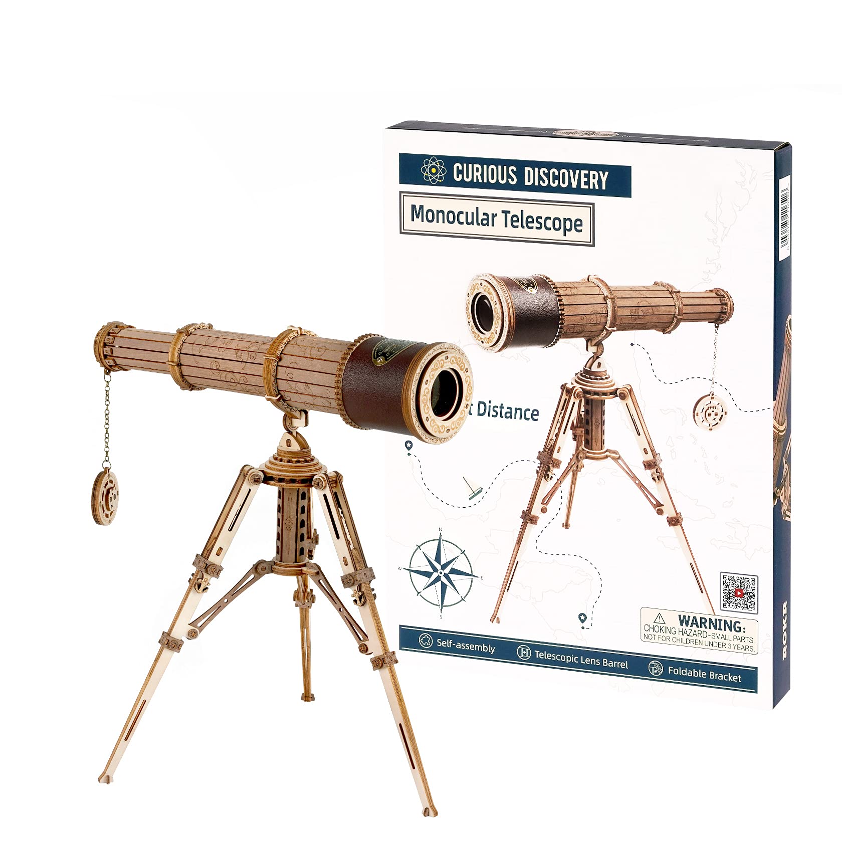 Rowood Telescope 3D Puzzles for Adults, DIY Wooden Model Building Kit, Christmas Birthday Gift for Kids Teens