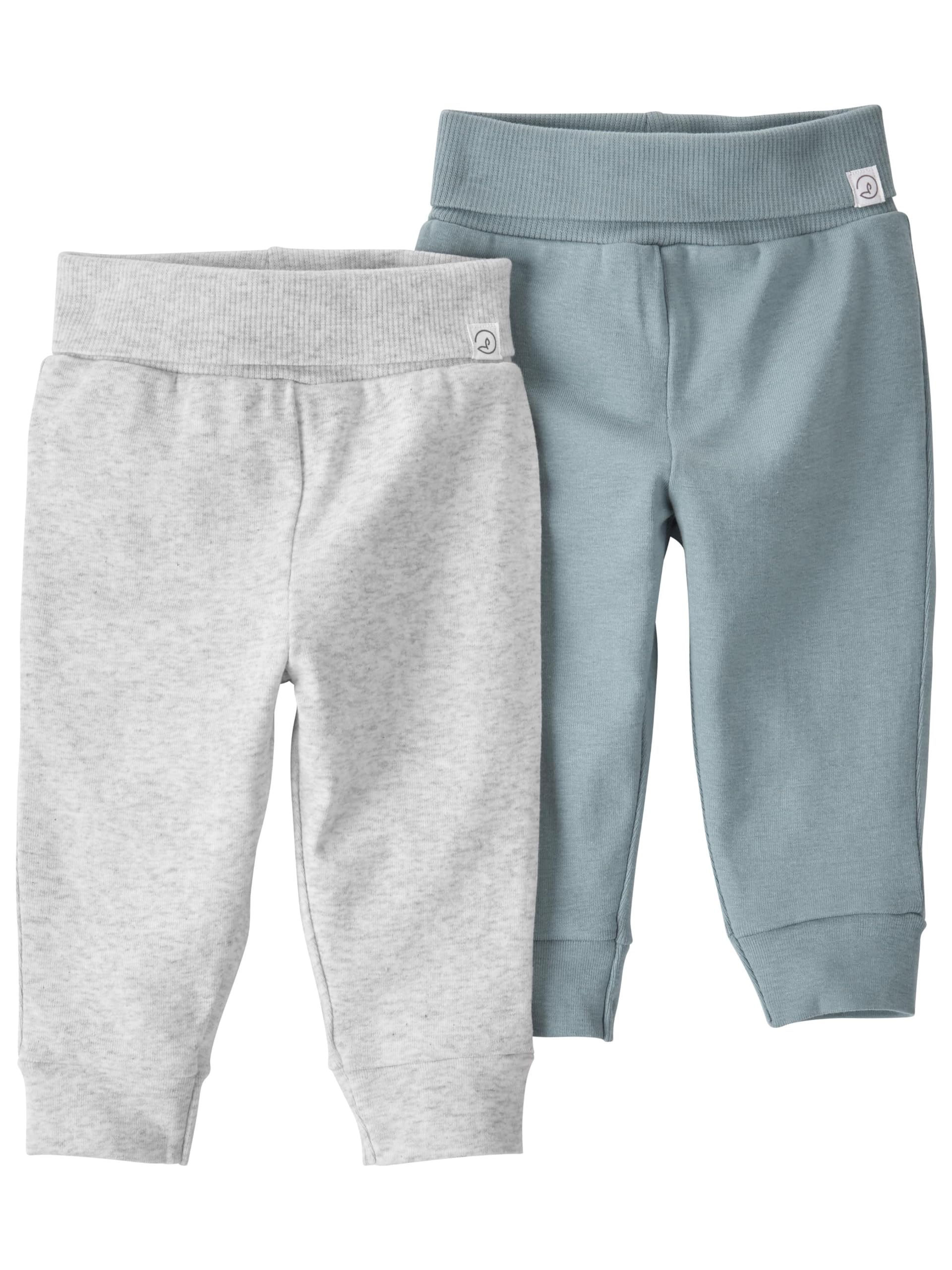 little planet by carter's unisex-baby 2-pack Terry Pants made with Organic Cotton, Meadow/Charcoal, 6 Months