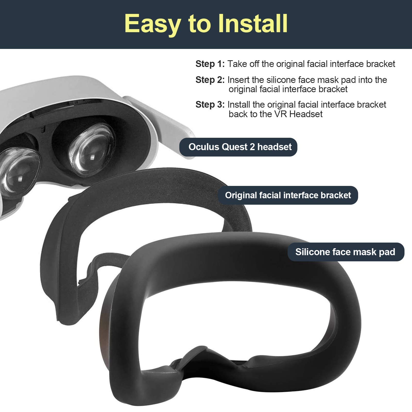 BEJOY VR Sweat-Proof Silicone Face Cover and Lens Protect Cover for Oculus Quest 2, Silicone Mask Pad, Lens Protector, Dust Proof, Non-Slip for VR Accessories Set