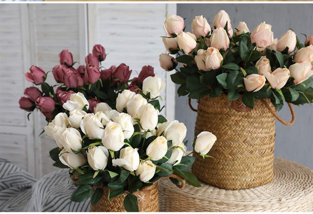 Plmqiuy Artificial Rose 9 Heads for Home Office Garden Party Wedding Decoration. (White)
