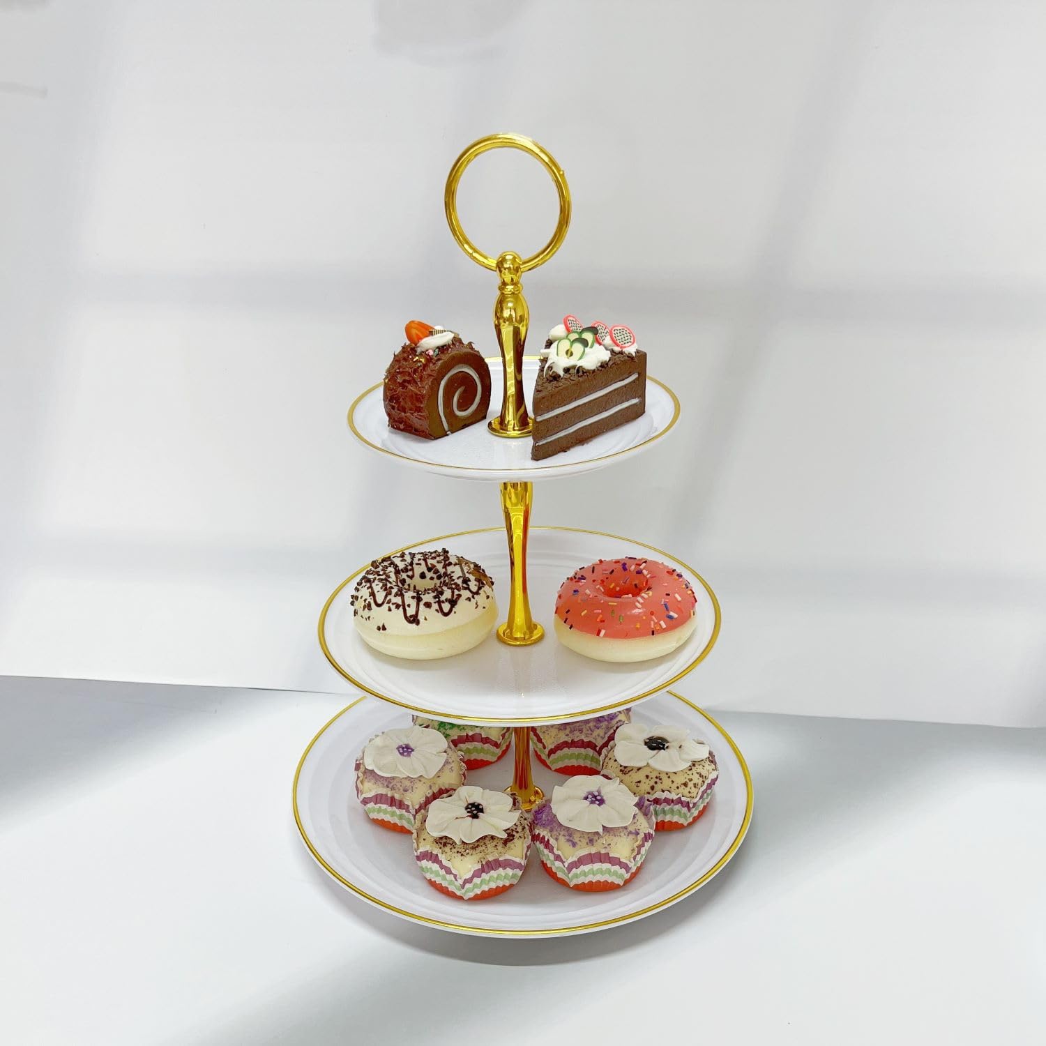 Cupcake Stand, Plastic 3 Tier Cupcake Stand Dessert Plates Cake Fruit Candy Display Tower Reusable Pastry Platter for Wedding Birthday Baby Shower Tea Party Decorations (White - 2 Pack)