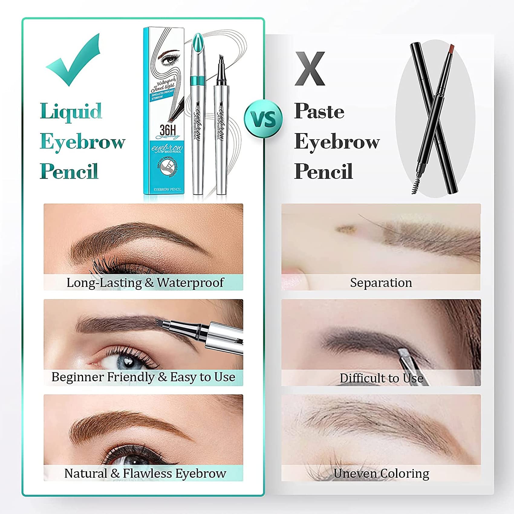 Eyebrow Pencil Eyebrow Microblading Pen - Eye Makeup Eyebrow Pen Micro 4 Point Brow Pen Lift & Snatch Eyebrow Microblading Pen Long-Lasting Waterproof Natural Eyebrow Hair (Gray)