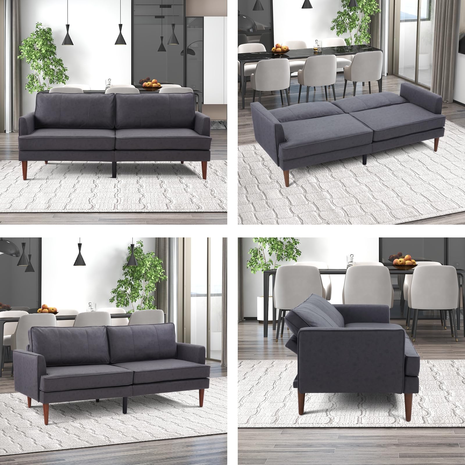 EBELLO Sofa Bed, Faux Leather Sleeper Sofa with Soft Padded Seat and Wood Frame, Convertible Futon Couch for Living Room, Grey