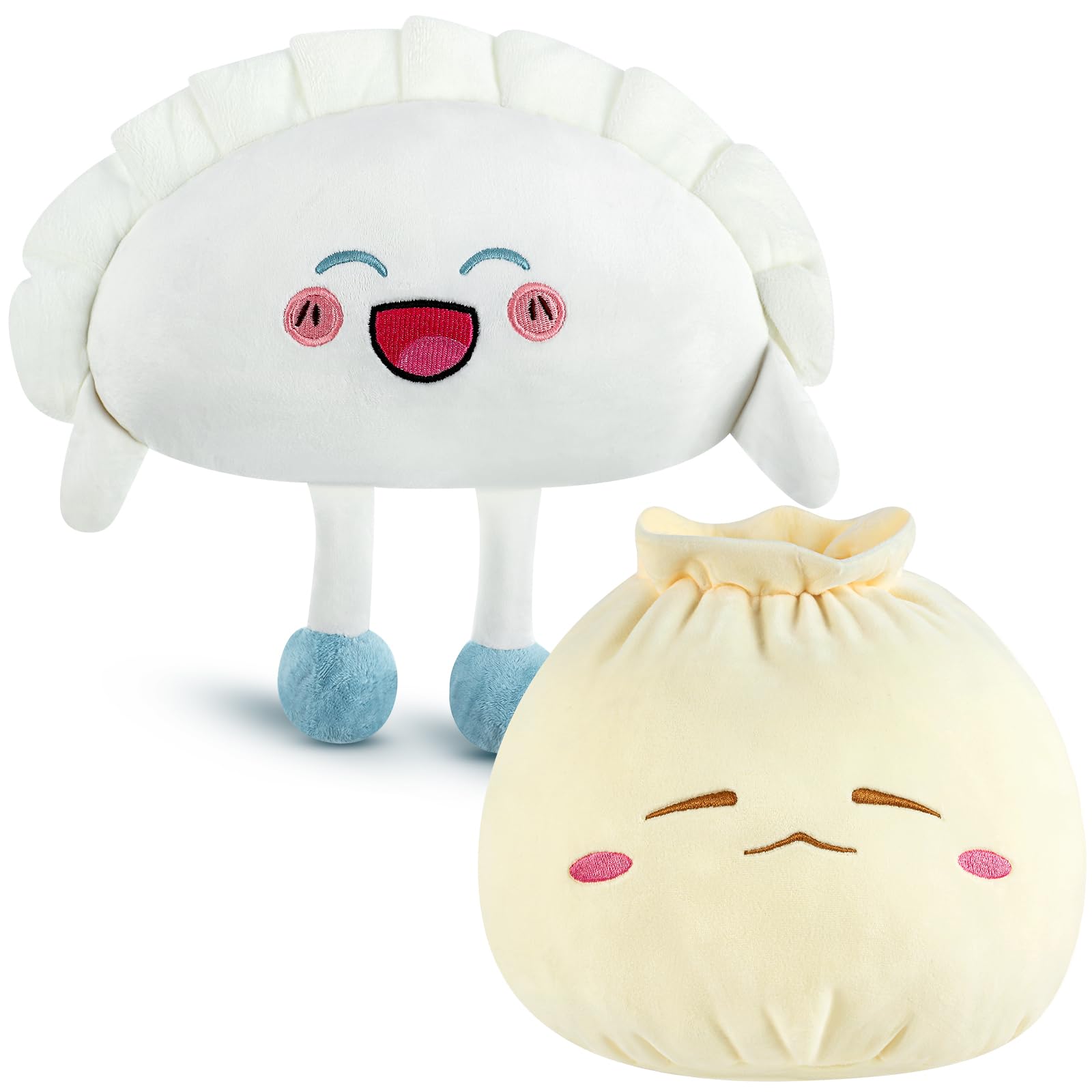 Gemscream 2 Pcs 13.8 Inch Dumpling and 9.8 Inch Bun Dumpling Plush Pillow with Features Soft Stuffing Cute Soup Dumpling Plushie Funny Asian Food Pillow Stuffed Dumpling Plush Toy for Sleeping Gifts