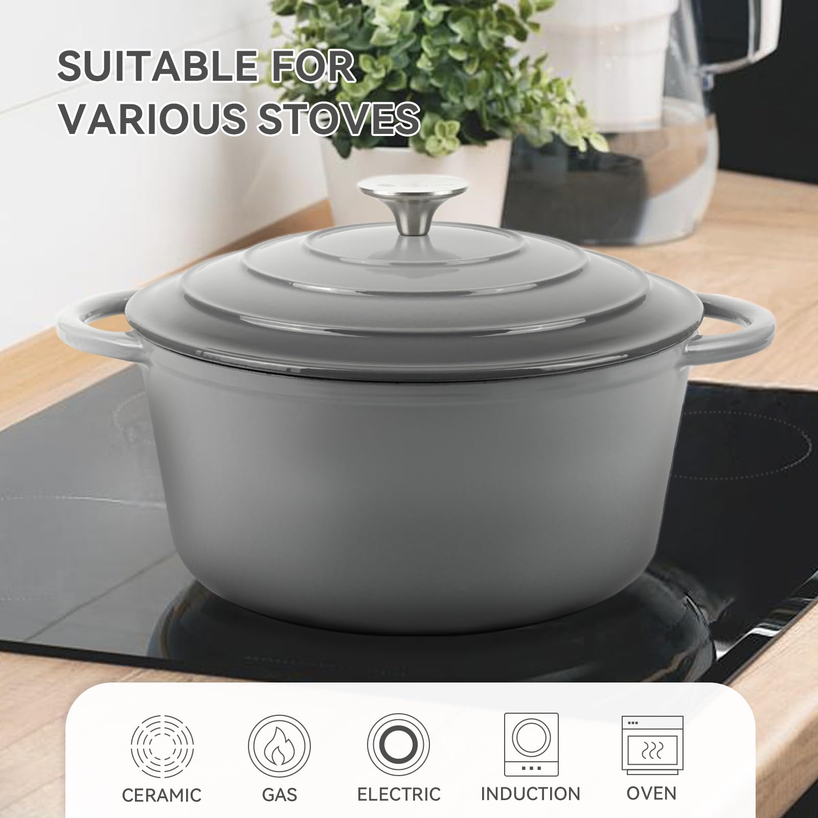 Gacuray 4.5Qt Enameled Cast Iron Dutch Oven Pot with Lidnd Dual Handles Heavy Duty Non-Stick Cream White